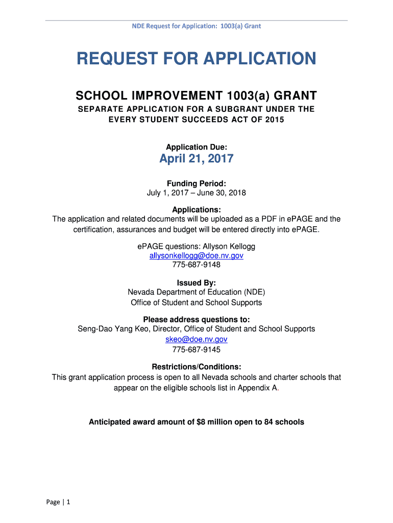 Fillable Online Fillable NDE Request for Application: 1003(a) Grant Fax ...