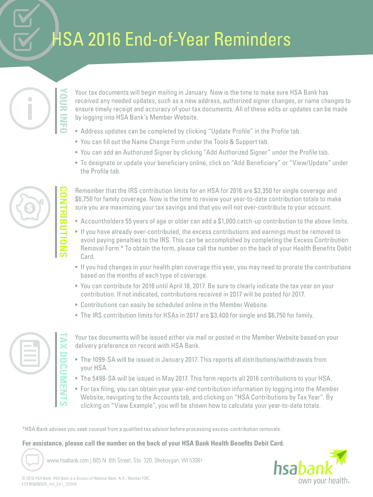 Fillable Online HSA 2017 End-of-Year Reminders Fax Email Print - pdfFiller