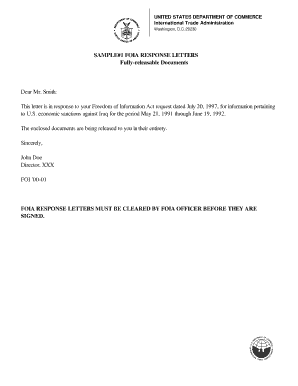 Fillable Online SAMPLE#1 FOIA RESPONSE LETTERS Fully-releasable ... Fax ...
