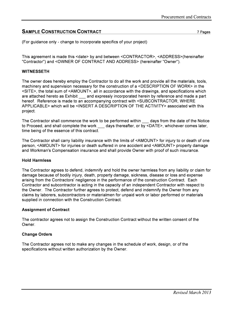 Fillable Online The Construction Contract Template in PDF, Word, Excel ...