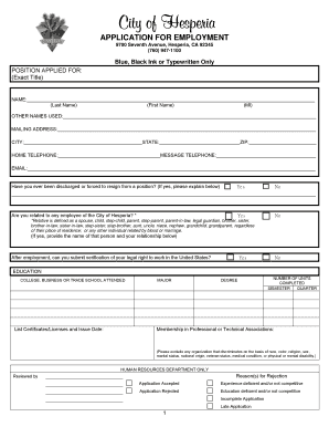 Fillable Online City employment applications - City of Hesperia Fax ...