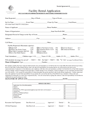 Fillable Online Fillable Facility Rental Application Fax Email Print ...