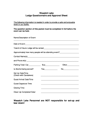 Fillable Online Lodge Questionnaire and Approval Sheet Fax Email Print ...