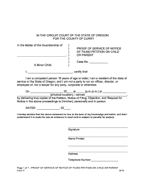 Fillable Online Form F Proof of Service of Notice of Filing Petition on ...