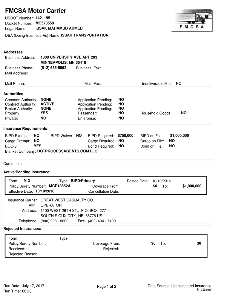 Fillable Online FMCSA Motor Carrier Fax Email Print - pdfFiller