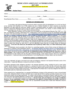 Fillable Online MEDICATION ASSISTANCE AUTHORIZATION 2017-2018 Fax Email ...