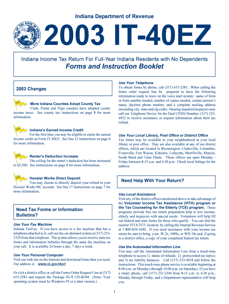Fillable Online Forms and Instruction Booklet - Indiana state forms ...