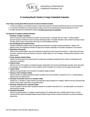 Fillable Online aice-eval A Licensing Board's Guide to Foreign Credentials Evaluation Fax Email ...