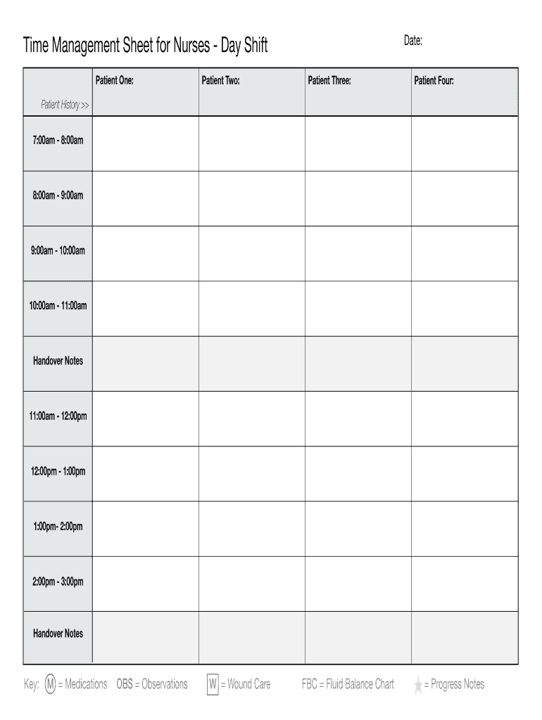 Fillable Online Time Management Sheet for Nurses - Day Shift Fax Email ...