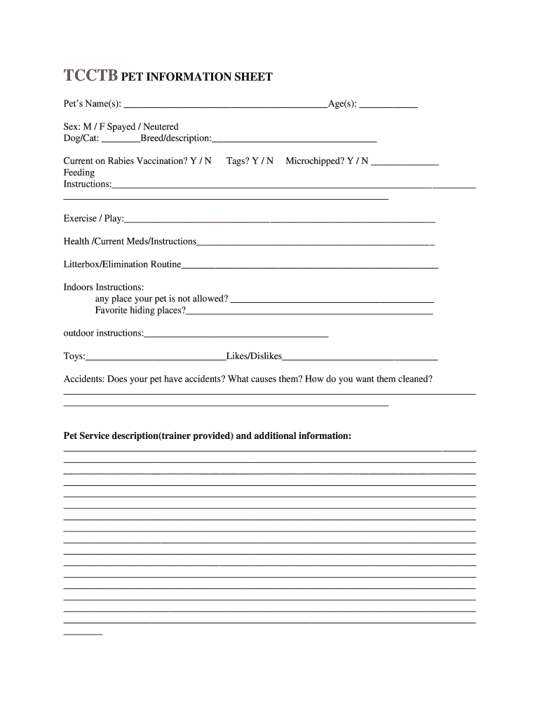 Fillable Online Pet Information Sheet Fax Email Print - pdfFiller
