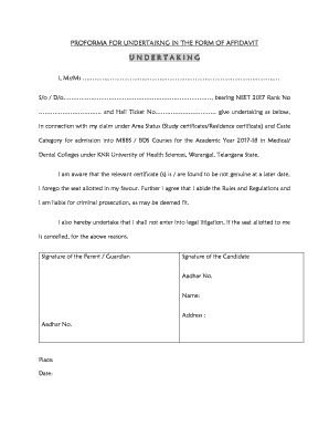 Fillable Online undertaking - knruhs Fax Email Print - pdfFiller