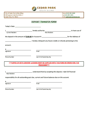 Fillable Online Fillable DEPOSIT TRANSFER FORM Fax Email Print - pdfFiller