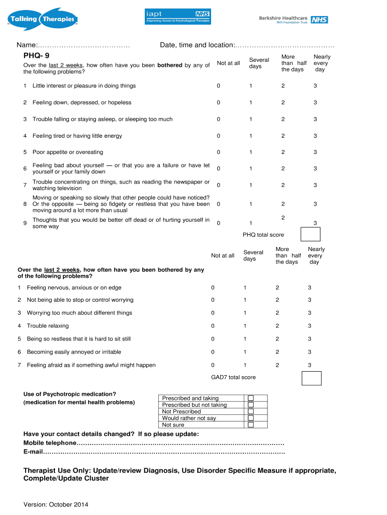 Fillable Online Appendix B IAPT Paper Based Data Set Questionnaires Fax ...