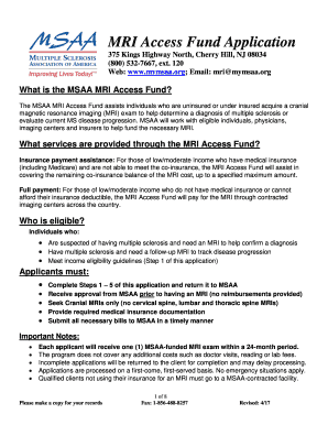 Fillable Online MSAA MRI Access Fund Application - The Multiple Sclerosis ... Fax Email Print ...