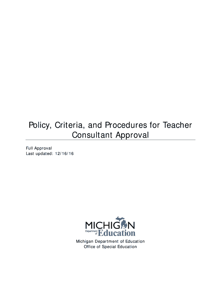 Fillable Online Policy, Criteria, and Procedures for Teacher Consultant ...