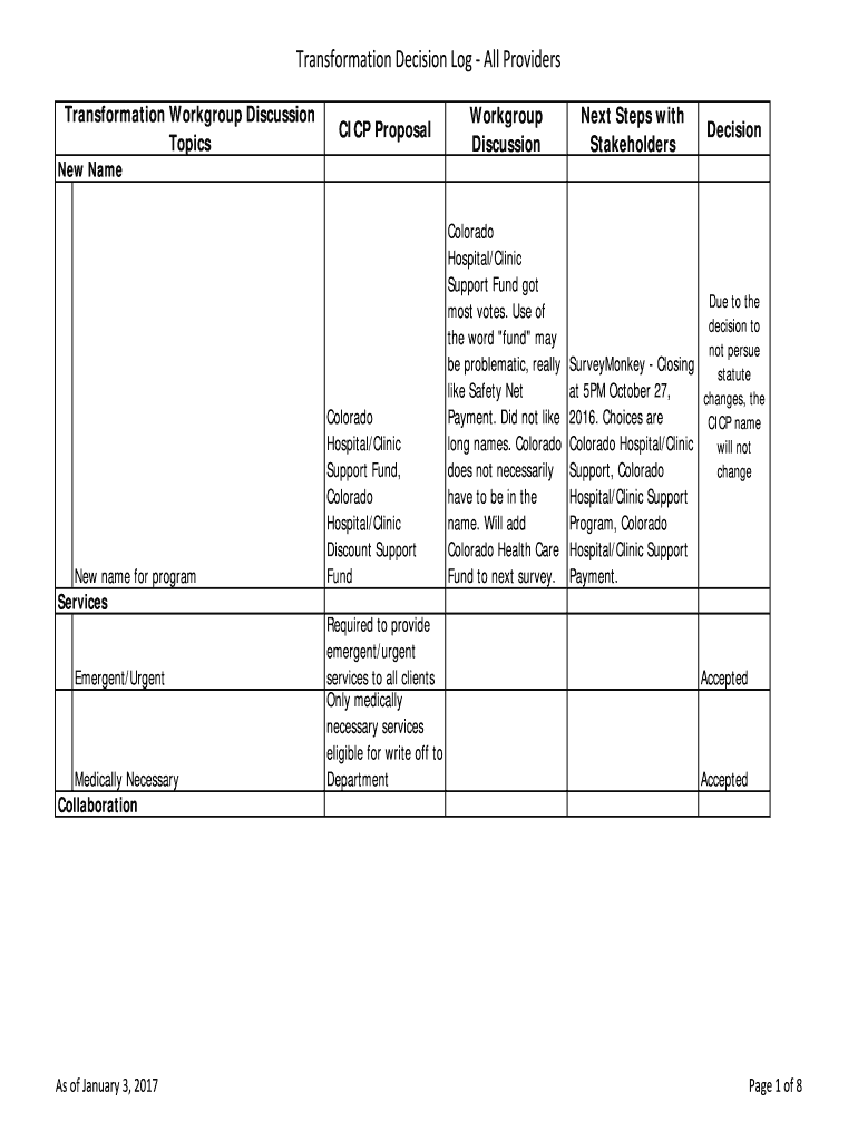 Fillable Online Transformation Decision Log.xlsx Fax Email Print - pdfFiller