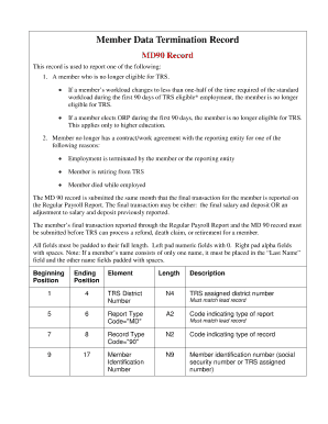 Fillable Online Member Data Termination Record MD90 Record Fax Email ...