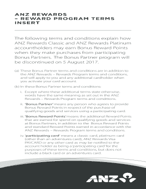 Fillable Online ANZ REWARDS REWARD PROGRAM TERMS INSERT The ... Fax Email Print - pdfFiller