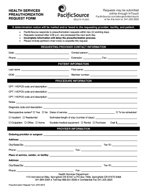 Fillable Online Preauthorization Request - Pacific Source Fax Email Print - pdfFiller