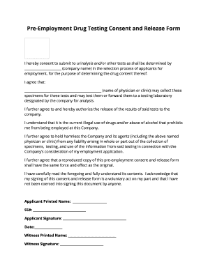 Fillable Online Fillable SAMPLE - Pre-Employment Drug Testing Consent ...