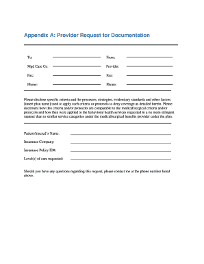 Fillable Online Appendix A: Provider Request for Documentation Fax ...