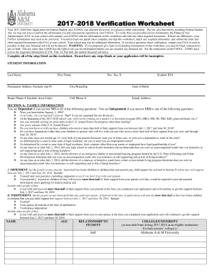 Fillable Online 20172018 Verification Worksheet Fax Email Print - pdfFiller