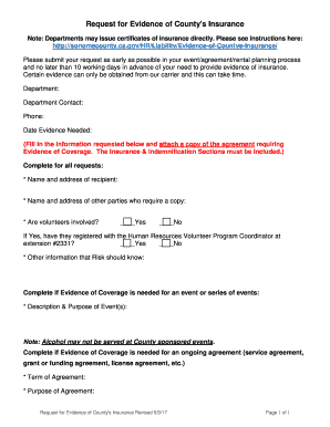 Fillable Online Request for Evidence of County's Insurance Fax Email ...