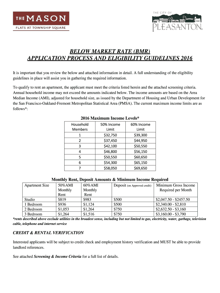 Fillable Online BELOW MARKET RATE (BMR) Fax Email Print - pdfFiller