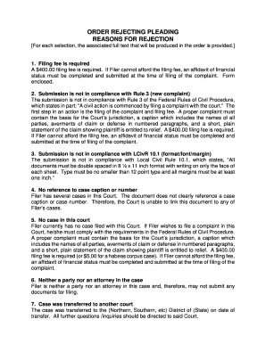 Fillable Online ORDER REJECTING PLEADING Fax Email Print - pdfFiller