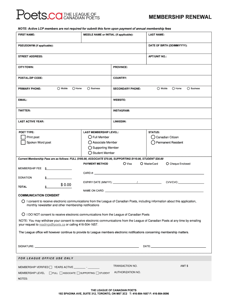 Fillable Online NOTE: Active LCP members are not required for submit ...