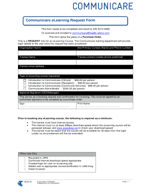 Fillable Online Communicare eLearning Request Form Fax Email Print ...