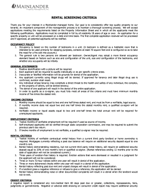 Fillable Online RENTAL SCREENING CRITERIA Fax Email Print - pdfFiller