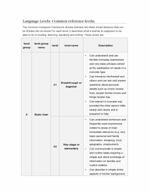 Fillable Online Language Levels: Common reference levels Fax Email ...