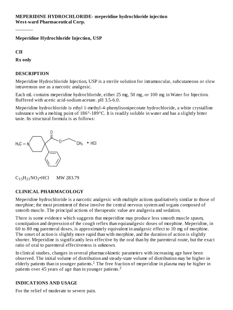 Fillable Online MEPERIDINE HYDROCHLORIDE- meperidine hydrochloride ...