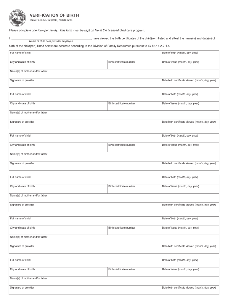 Fillable Online VERIFICATION OF BIRTH Fax Email Print - pdfFiller