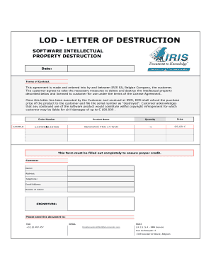Fillable Online LOD - LETTER OF DESTRUCTION Fax Email Print - pdfFiller