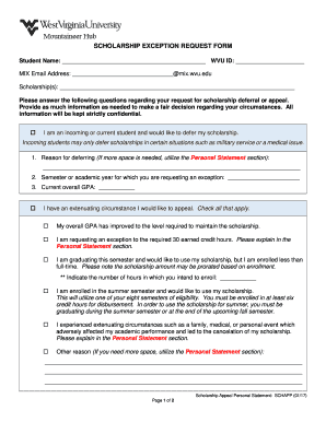 Fillable Online SCHOLARSHIP EXCEPTION REQUEST FORM Fax Email Print - pdfFiller