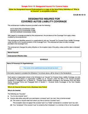 Fillable Online Sample Form 15: Designated Insured For Covered Autos ...
