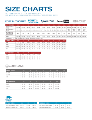 Fillable Online SIZE CHARTS Fax Email Print - pdfFiller