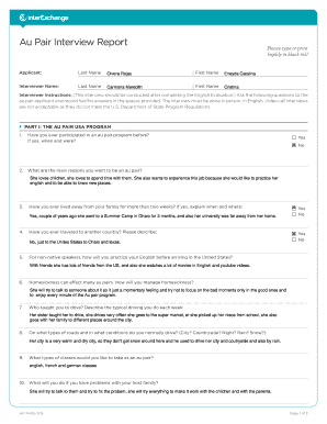 Fillable Online Au Pair Interview Report Fax Email Print - pdfFiller