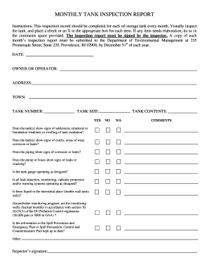 Fillable Online MONTHLY TANK INSPECTION REPORT Fax Email Print - pdfFiller