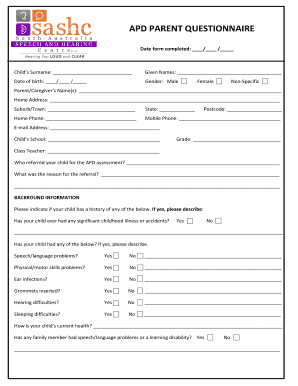 Fillable Online APD PARENT QUESTIONNAIRE Fax Email Print - pdfFiller