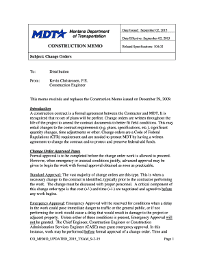 Fillable Online mdt mt CONSTRUCTION MEMO - Montana Department of ...