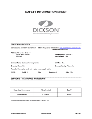 Fillable Online SAFETY INFORMATION SHEET Fax Email Print - pdfFiller