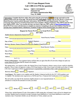 Fillable Online PLUS Loan Request Form Call 1-800-414-5756 for ...