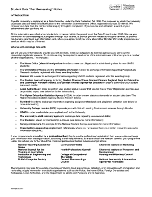 Fillable Online Student Data Fair Processing Notice Fax Email Print - pdfFiller