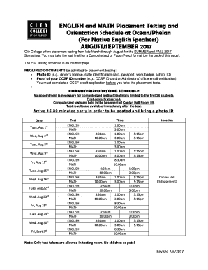 Fillable Online ENGLISH and MATH Placement Testing and Fax Email Print ...
