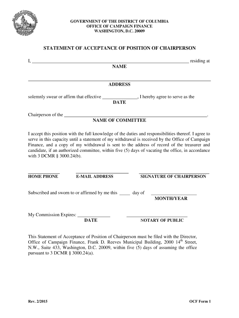 Fillable Online ocf dc OCF Form 1 Fax Email Print - pdfFiller