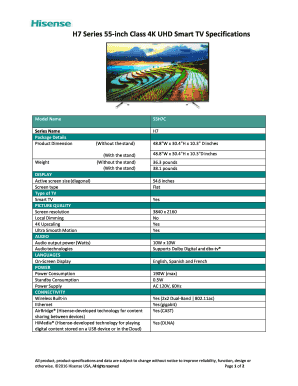 Fillable Online 65H10B 4K Curved ULED Smart TV Specifications Fax Email ...