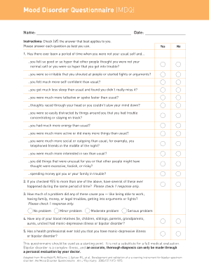 Fillable Online Mood Disorder Questionnaire (MDQ) Fax Email Print ...
